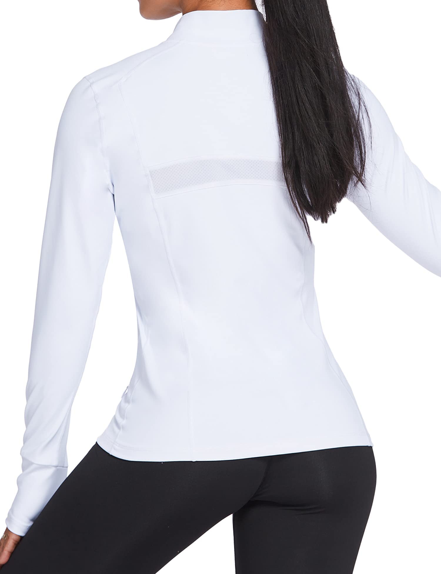 PINSPARK Athletic Jacket Women Workout Running Yoga Jacket Full Zip Up Sportswear Lightweight Tops White M