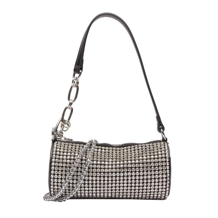Rhinestone Purse Round Barrel Shape Women Blingbling Sparkle Crystal Clutch Shoulder Top Handle Handbag Chain Party Prom Boston Bucket