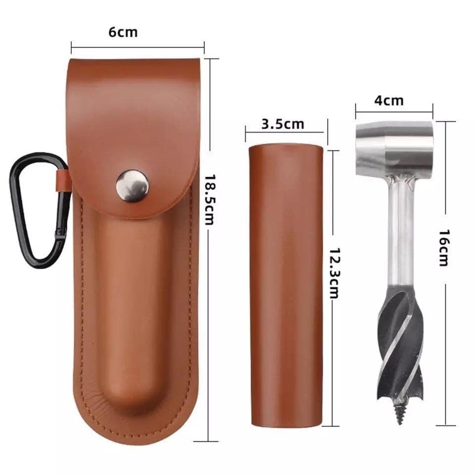 Survival Settlers Tool Bushcraft Hand Auger Wrench, Hand Auger Wrench with Flint Scotch Eye Wood Drill Peg and Manual Hole Maker Multitool with Leather Case Camping