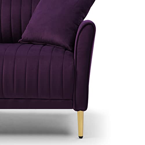 Yuxuanhang Loveseat with Removable Backrest Pillows, Modern Velvet Upholstered Sofas with Gold Metal Legs, for Living Room, Bedroom, Easy Assembly (Purple)