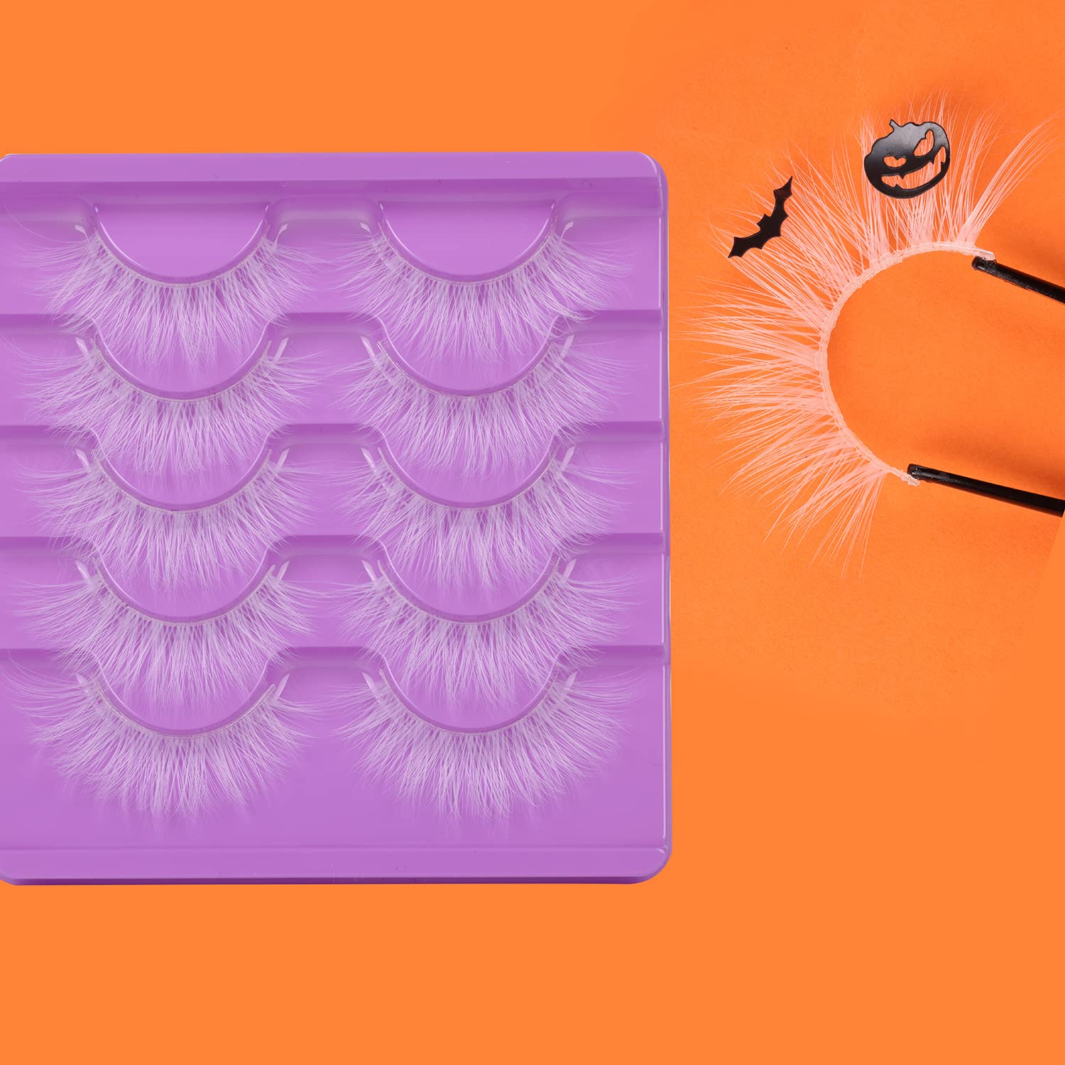 White Lashes Wispy False Eyelashes with Color 3D Mink Lashes Christmas Diy Cosplay Party Strip Eyelashes Pack, 5 Pairs