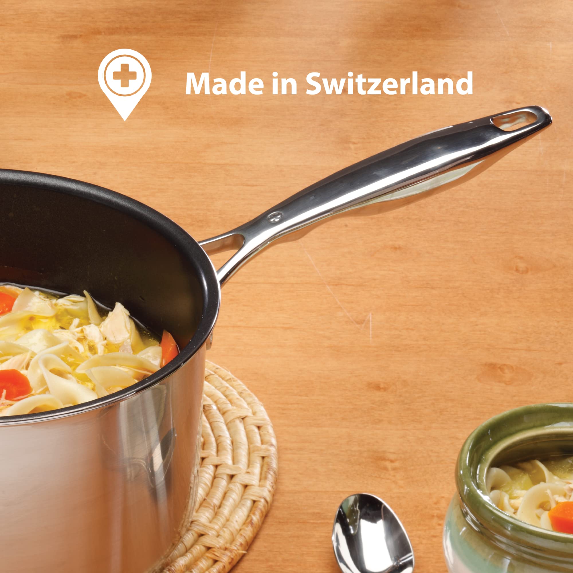 Swiss Diamond 8 Inch Stainless Steel Nonstick Fry Pan, Induction Compatible Skillet, Dishwasher and Oven Safe