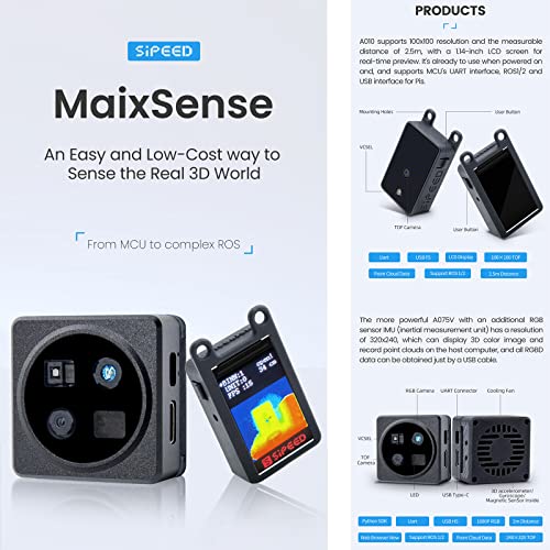 youyeetoo Sipeed MaixSense A075V RGBD Depth Vision Camera, with TOF 3D Sensor, Access to MCU, Support ROS1 + ROS2, for Statistics Traffic and Obstacle Avoidance Car
