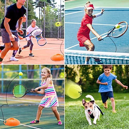 MEIDONG Tennis Trainer Rebound Baseboard with 3 Long Rope Balls Great for Singles Training, Self-Study Practice, Tennis Training Tools for Kids Adults Beginners (Orange)