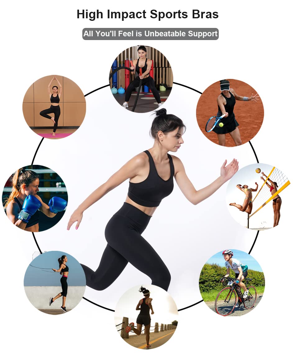 MONICE High Impact Sports Bras for Women Plus Size Adjustable Black Running Gym Yoga Bra