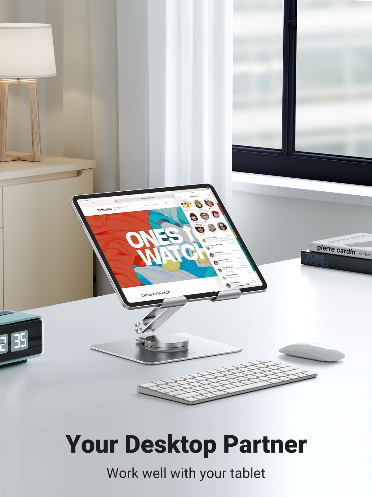 UGREEN 360° Rotating Tablet Stand Holder Adjustable with Rotating Base, Foldable Tablet Holder for Desk, Home Office Desk Accessories Compatible with iPad Pro 12.9/Air/Mini 6/5/4/3/2 Silver
