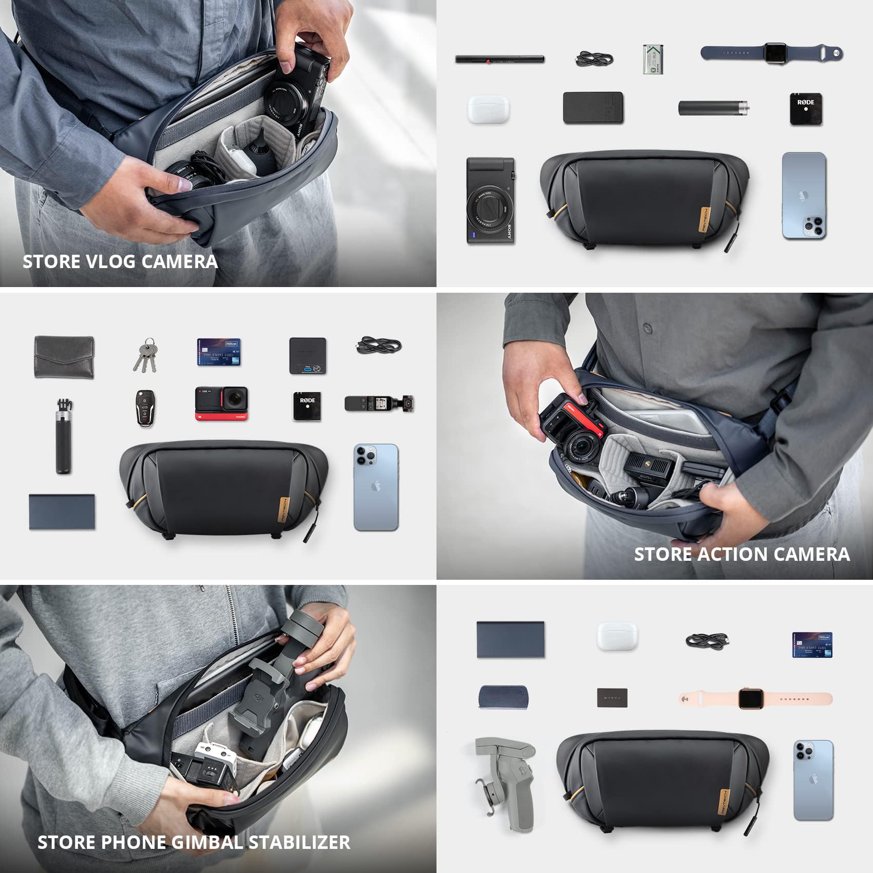 PGYTECH OneGo Solo Camera Sling Bag, Crossbody Waist Fanny 3L Small Camera Shoulder Bag for Men and Women