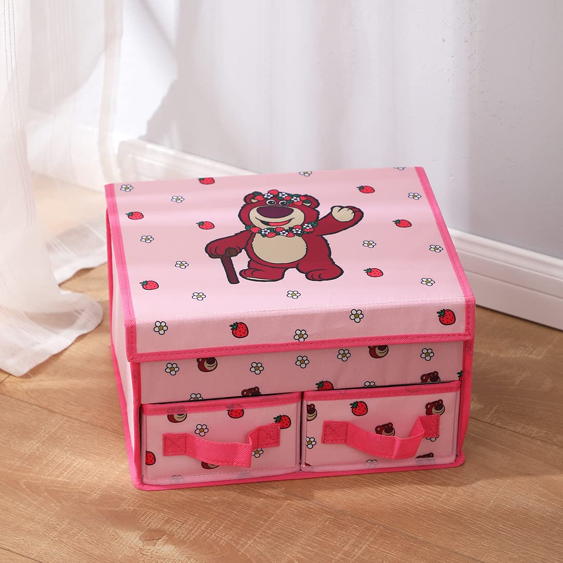 MINISO Lotso 14L Fabric Storage Bins with Lid/Handles/Drawer - Collapsible Organizer for Home, Office, Bedroom, Nursery, Closet - Storage Cubes for Clothes, Toys, and More