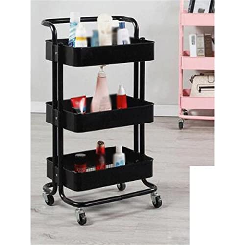 YXBDN Kitchen Bathroom Multi-Layer Storage Shelf Three Shelves Beauty Trolley with Wheels Trolley