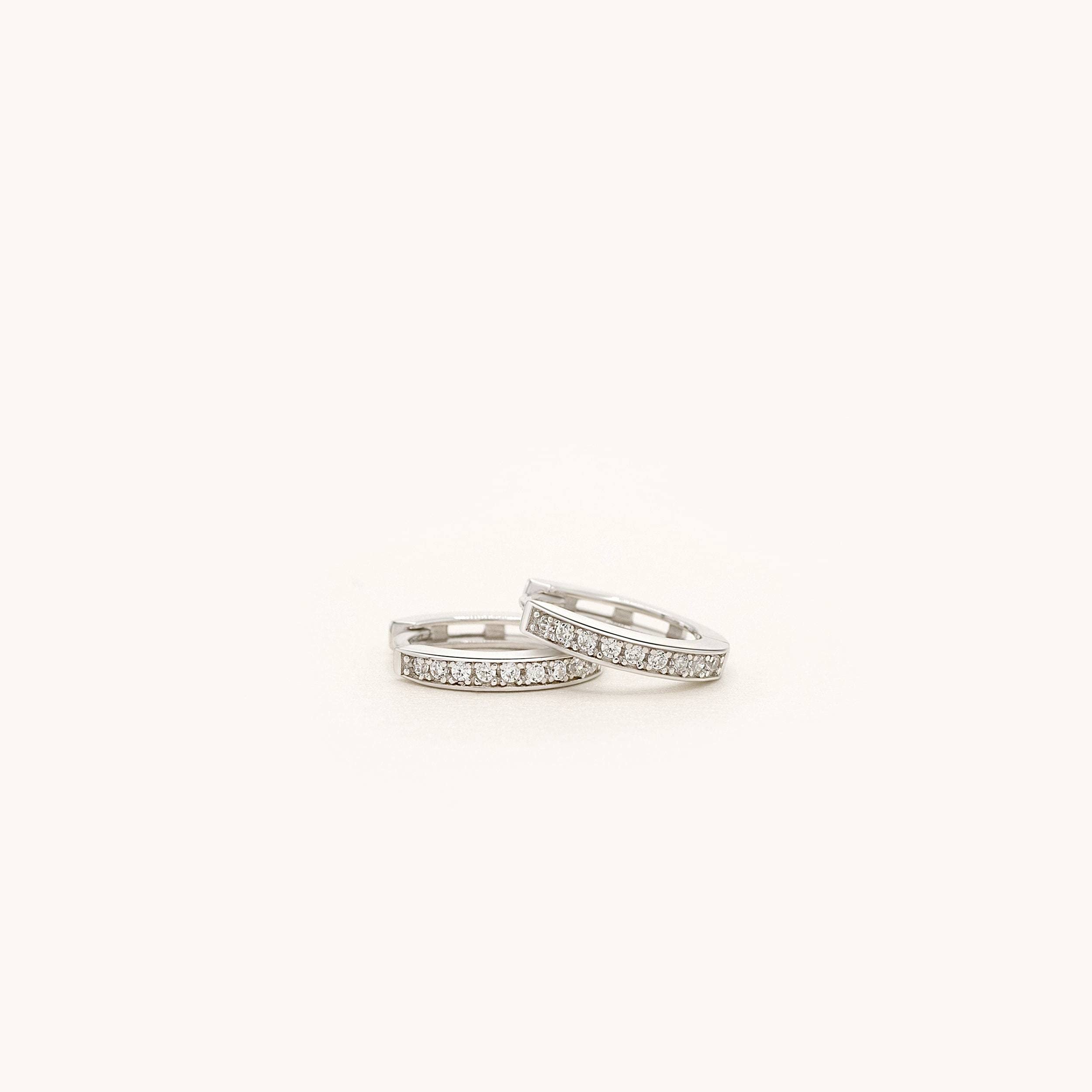 Lavishe Rhodium Plated 925 Sterling Silver Cubic Zirconia Small Cartilage Earring Hoop Huggie Stud 10mm Inner Diameter