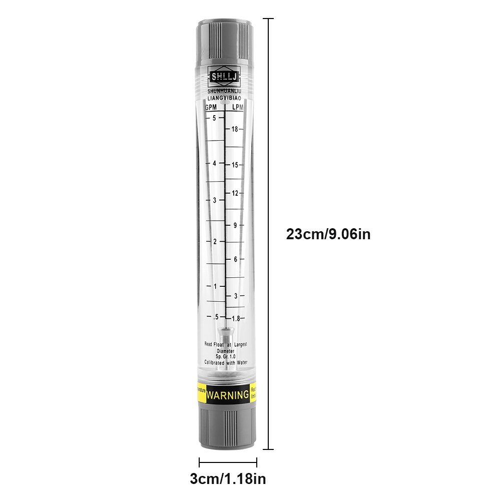 PUSOKEI Panel Type Water Flow Meter, 0.5-5 GPM / 1.8-18 LPM Tube Type Flow Meter for Gas Liquid for Water Industrial Field