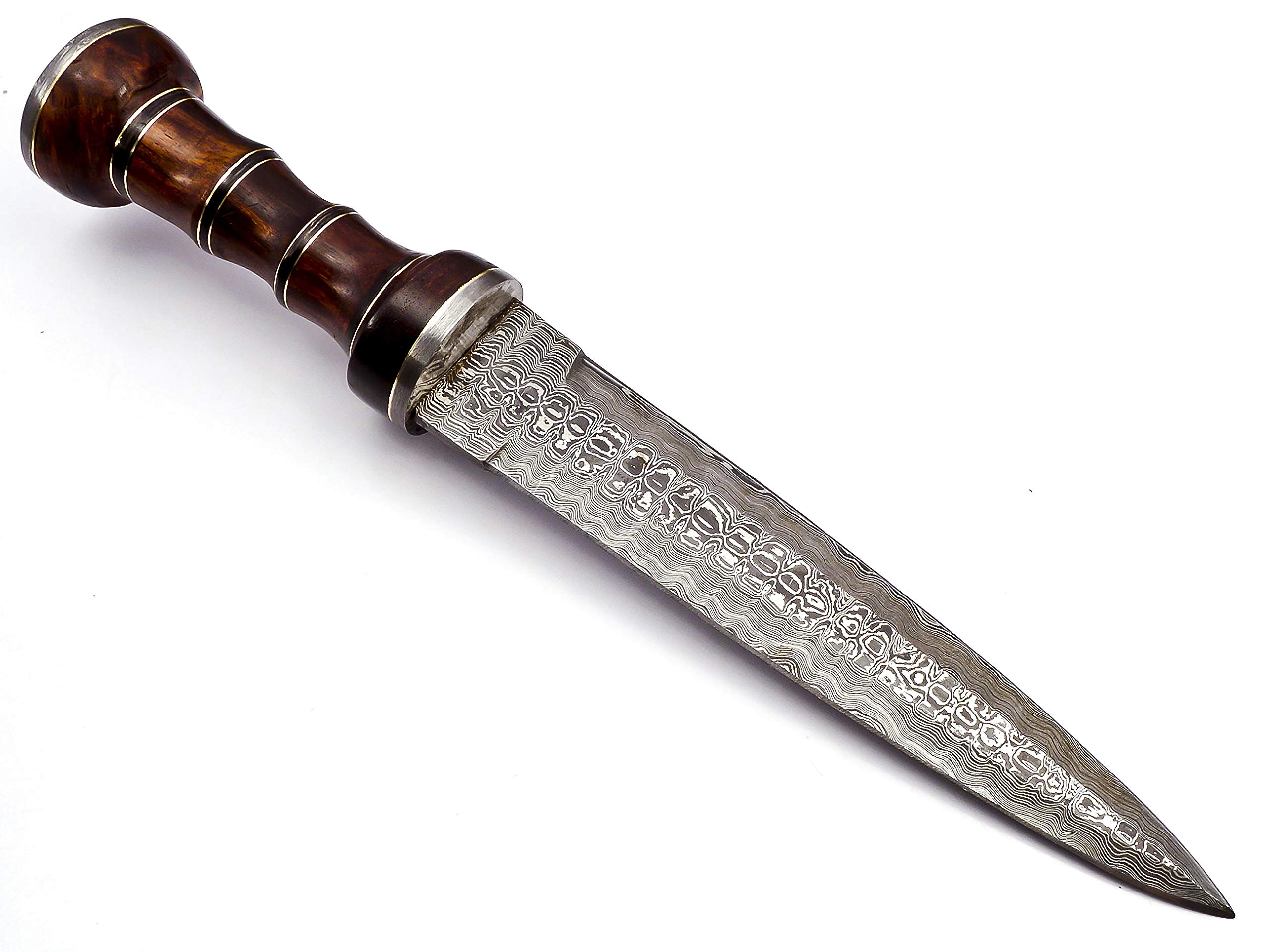 Mid American Cutlery Damascus Steel Fixed Blade Hunting Knife Handle Walnut Wood With Brass Spacer