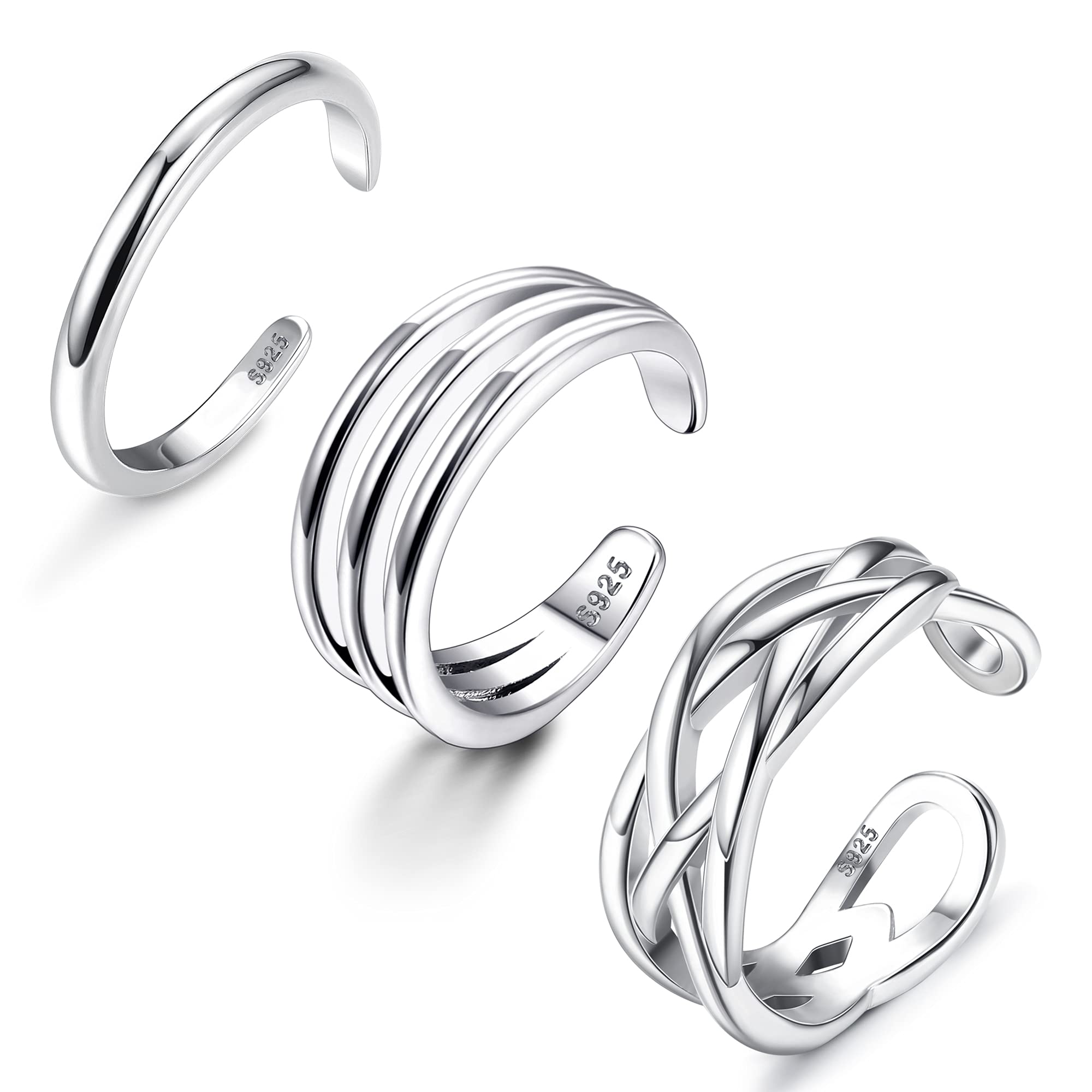 MILACOLATO 3Pcs Sterling Silver Toe Rings for Women 18K White Gold Plated 3 Row Wrap Cuff Celtic Knot Band Toe Rings Hypoallergenic Adjustable Toe Rings Summer Beach Foot Jewelry Set
