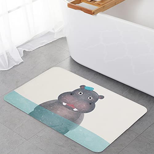 Possta Decor 2 Pieces Kitchen Rugs Set Cartoon Hippo Blue Stream,Water Absorbent Soft Doormat Area Runners Grey Animal River Horse,Non-Slip Bath Mat for Entryway Bathroom Laundry