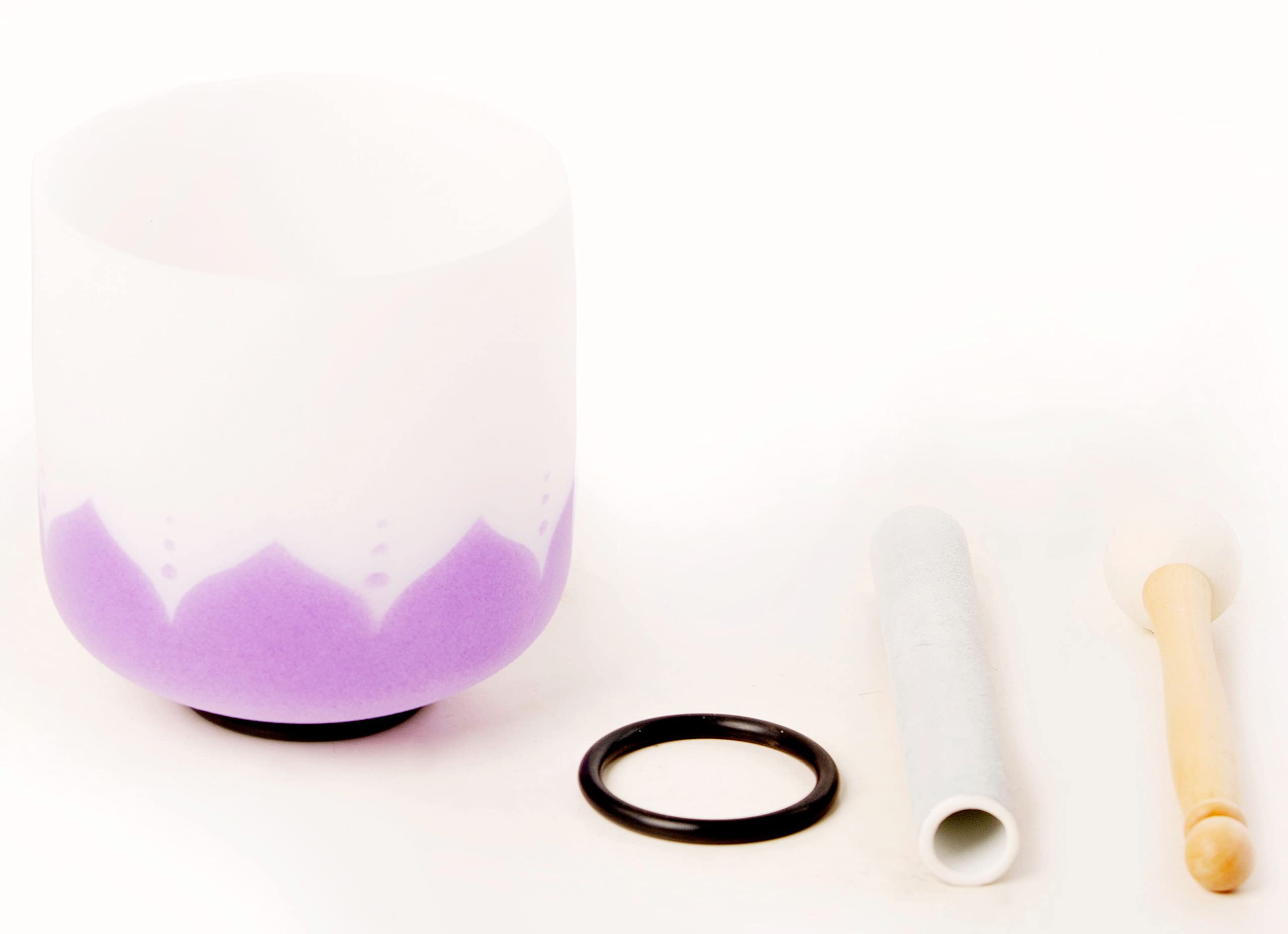 Leize Quartz Crystal Singing Bowl 432hz B Note Crown Chakra Violet Lotus Design 6" Wide with Suede Striker