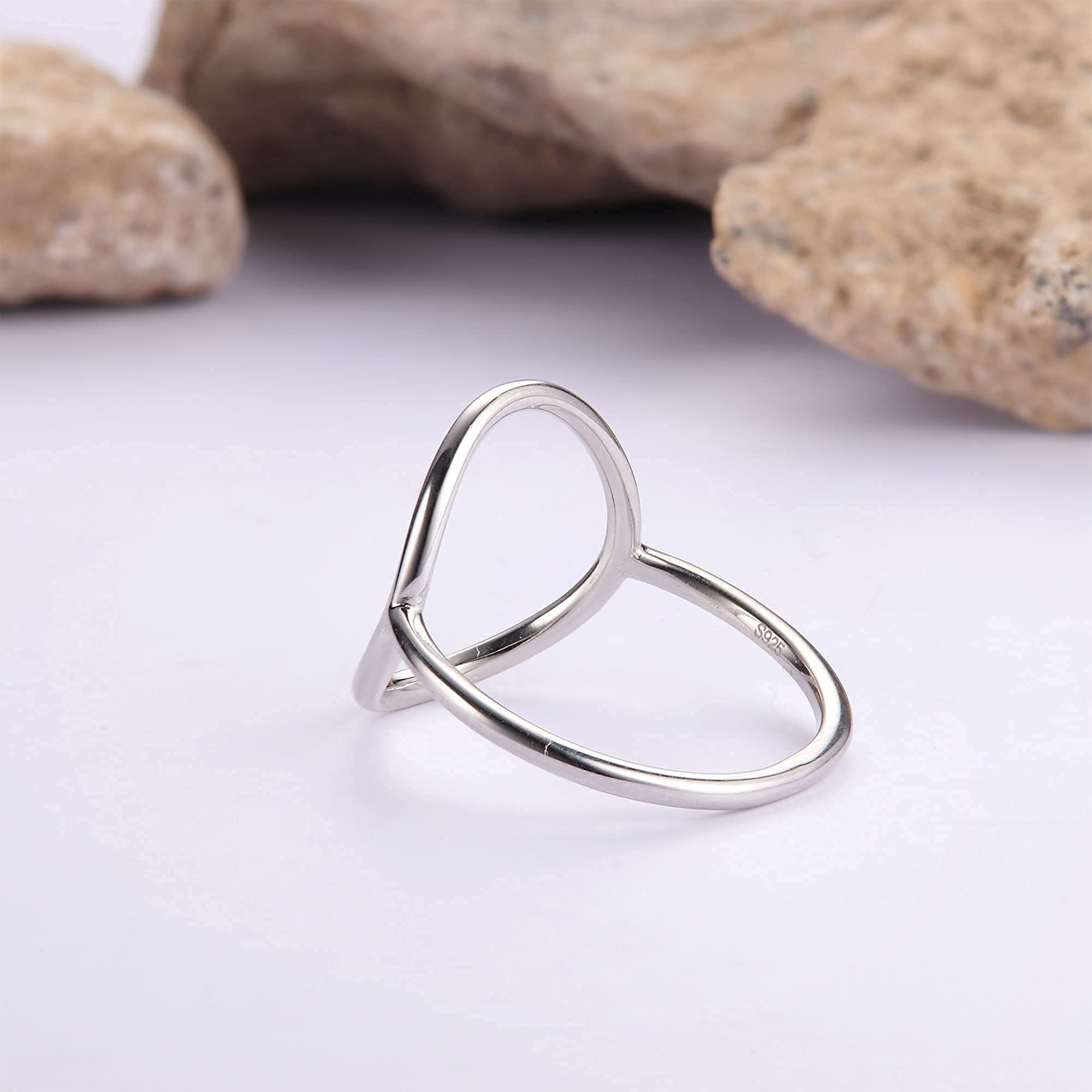 MILACOLATO 925 Sterling Silver Ring for Women 18K White Gold Plated Open Circle Karma Rings Polished Fashion Simple Plain Stackable Statement Promise Rings Comfort Fit Size 9