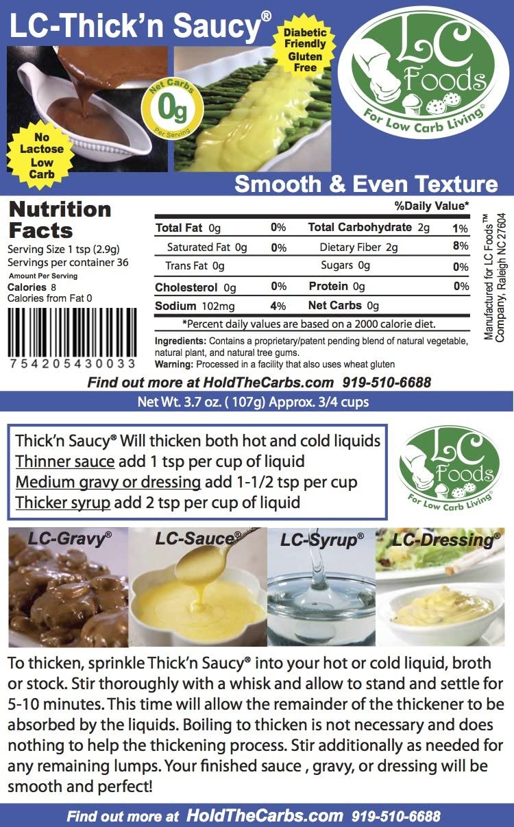 LC Foods Thick and Saucy | Low Carb Thickener | Natural Ingredients | Gluten-Free | No Added Sugar | No Preservatives | Diabetic Friendly | Low Carb Gravy | Zero Net Carbs (3.7Oz)