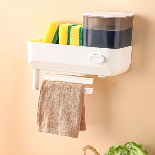 XUZHID Storage Rack,Multifunctional Sink Organiser Kitchen Soap Dispenser and Storage Rack with Drainage Systems Dishwashing Liquid Holder