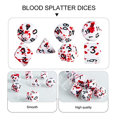 Polyhedral Gaming Dices 7 Pcs Blood Blood Splatter Dices Acrylic Gaming Dices Blood Stained Dices Dices Vampire Dices Halloween Blood Dice Set