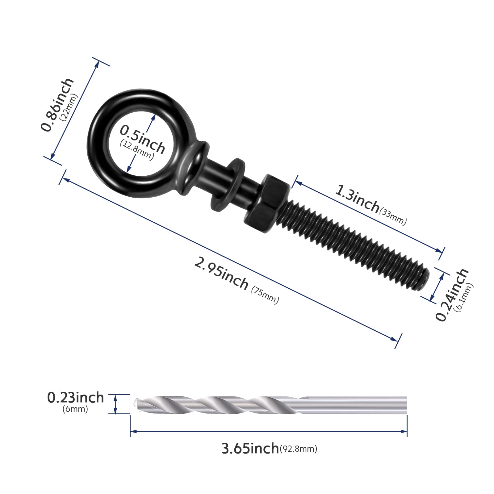 RiaYer 10 Pack Eye Bolt, 1/4β x 3" T316 Stainless Steel Eyebolts, Heavy Duty Shoulder Lifting Ring Threaded Eyebolts with Nuts and Washers HF038B