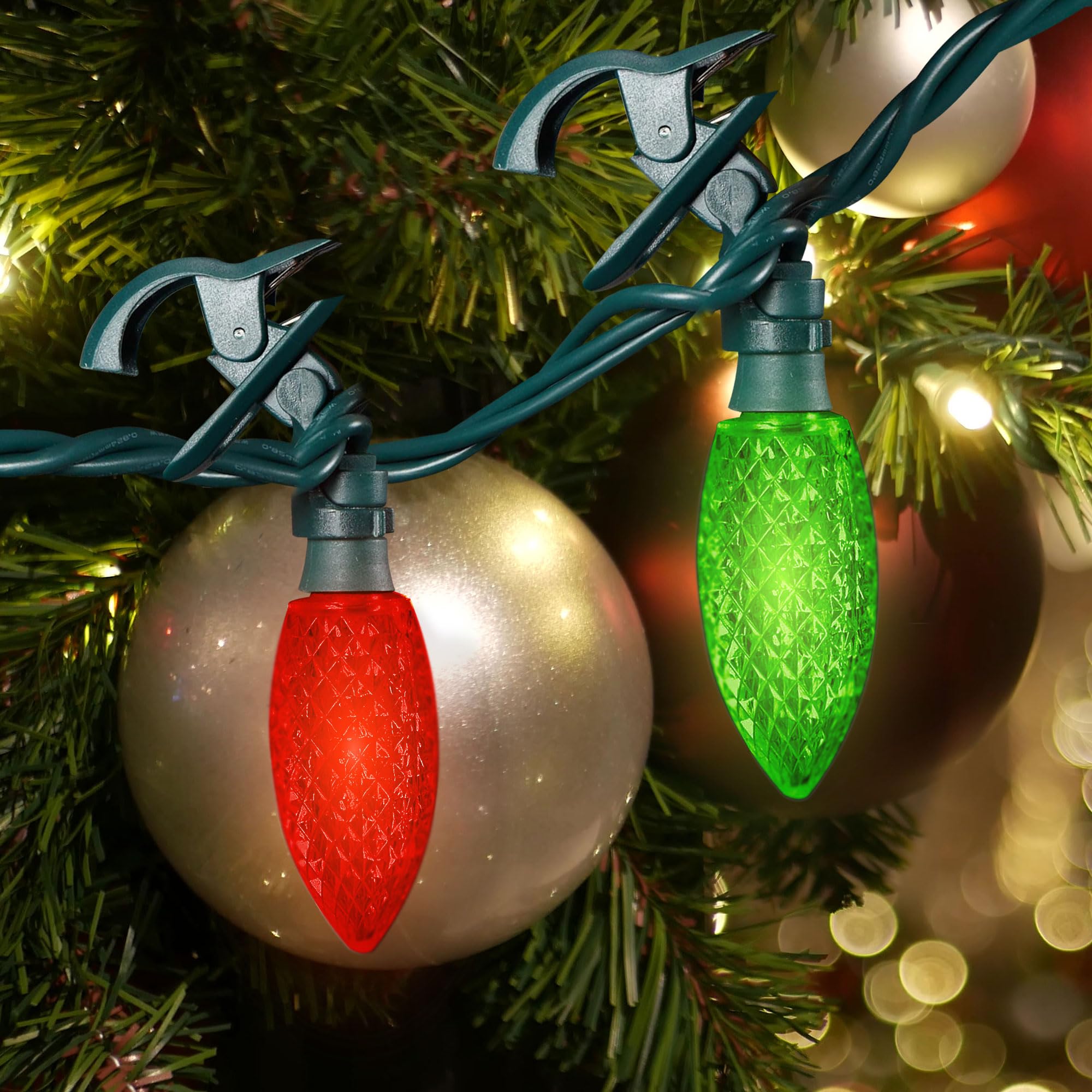 Noma C9 LED Quick Clip Christmas Lights | Built-in Clip-On String Lights | 100 Multi-Color Bulbs | 66.8 Foot Strand
