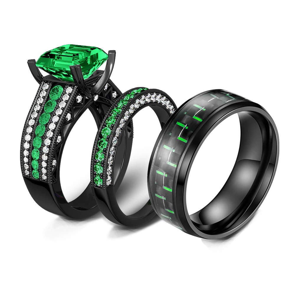LOVERSRING Couple Ring Bridal Set His Hers White Gold Plated CZ Stainless Steel Wedding Ring Band Set…