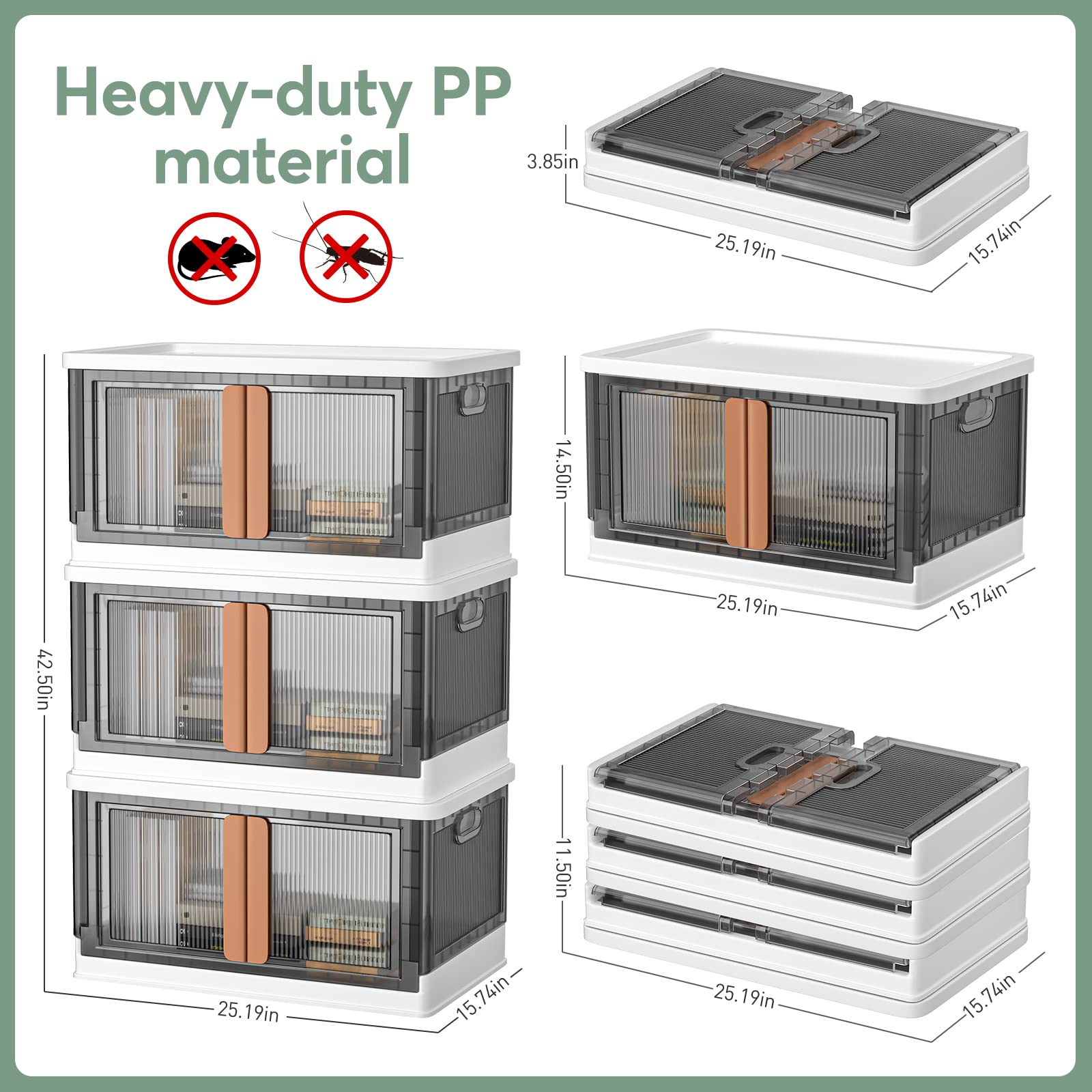 Mirspt Storage bins,plastic storage bins with lids-76Quart large foldable storage containers,Stackable storage drawers for bedroom, hall, kitchen, RV, office(3Packs)