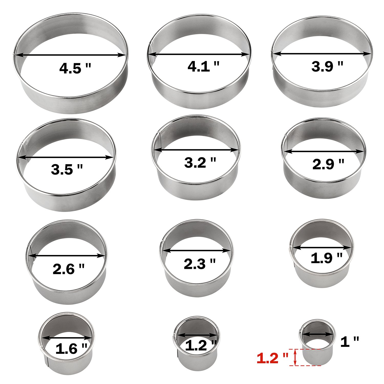 Round Cookie Cutters, Biscuit Cutter Set - 12 Pcs Stainless Steel Circle Cookie Cutters, Round Shapes Cookie Cutters for Baking, Round Set for pastry cutter, Donut Cutter, dough cutter, Ring Mold