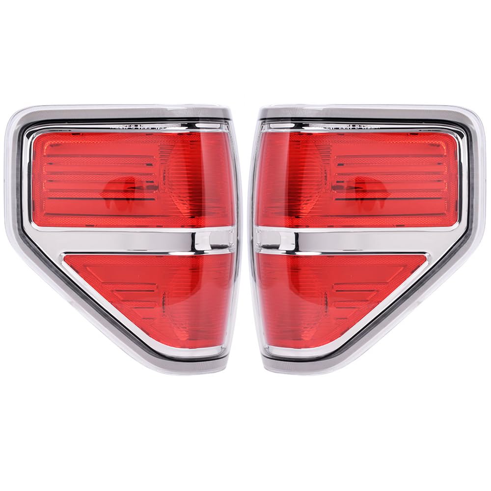 PIT66 Tail Lights,Compatible with 2009 2010 2011 2012 2013 2014 Ford F150 Rear Brake Lamps Assembly Left&Right Chrome Trim…