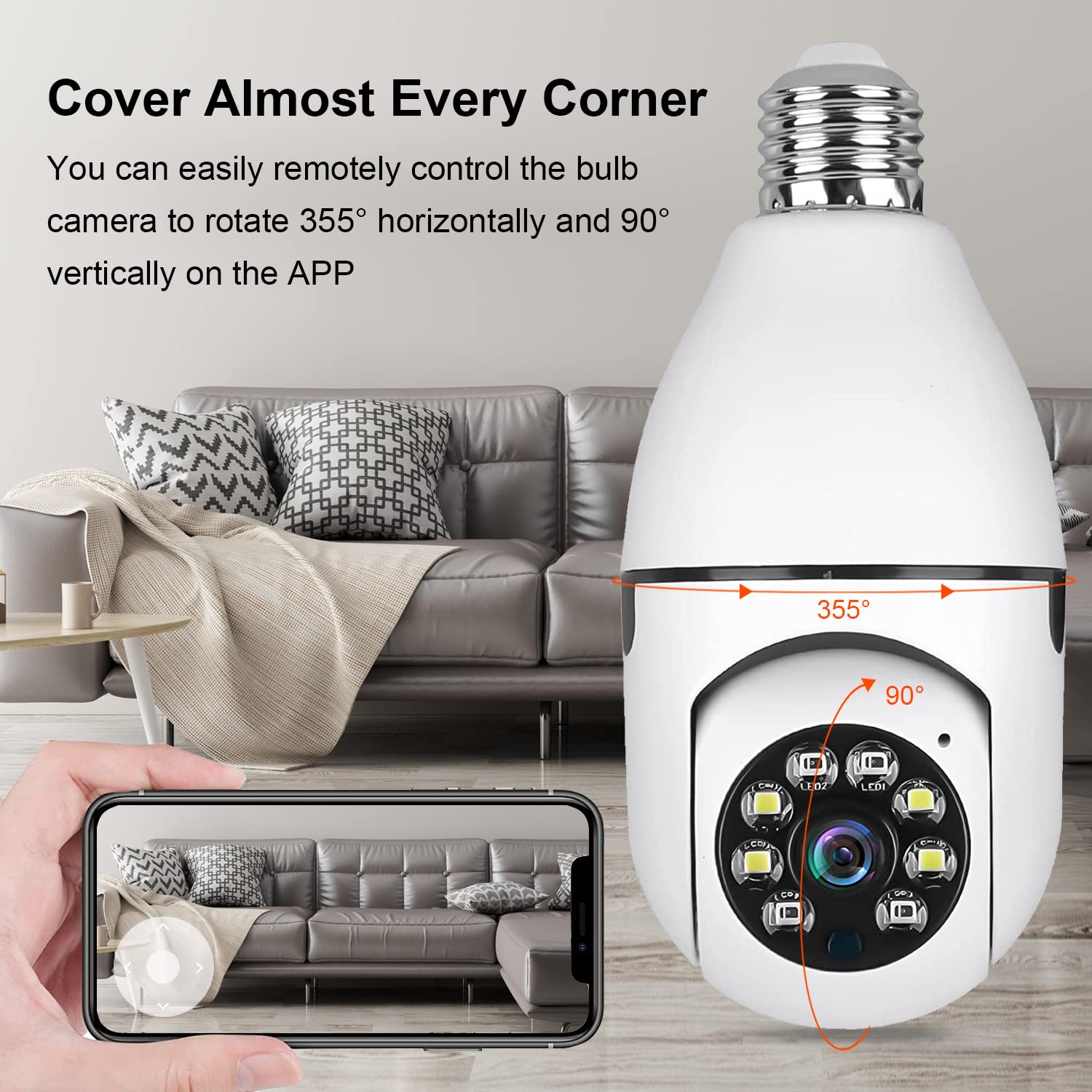 Wireless WiFi Light Bulb Security Camera, Support 5GHz/2.4GHz WiFi 1080P Outdoor Light Socket Security Cameras with 2-Way Talk, Smart Motion Detection Night Vision APP Alarm Events for Indoor/Home