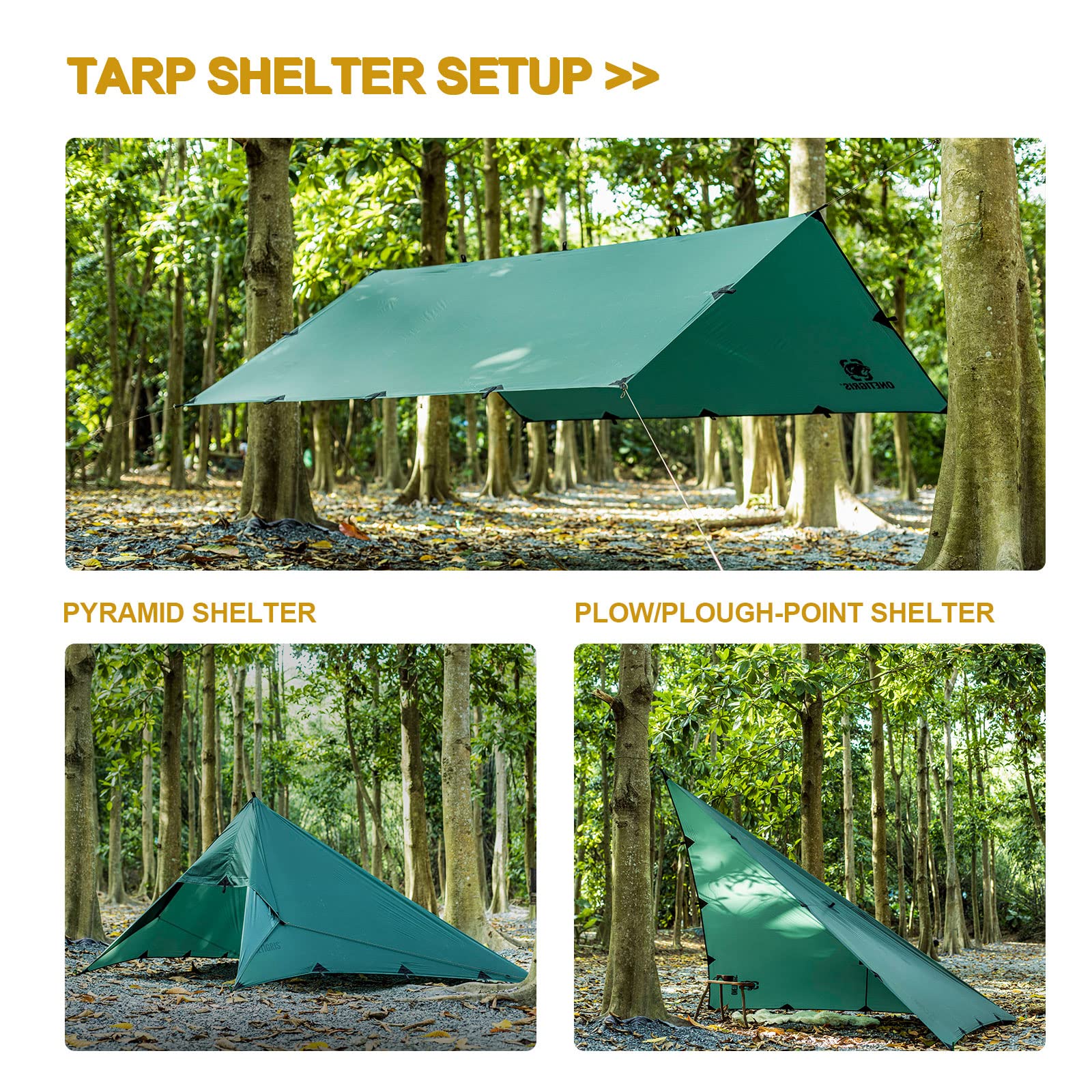 OneTigris Bastion Hammock Rain Fly Tarp Shelter Survival Gear, Waterproof Lightweight Compact for Camping Hiking Backpacking Survival Bushcraft