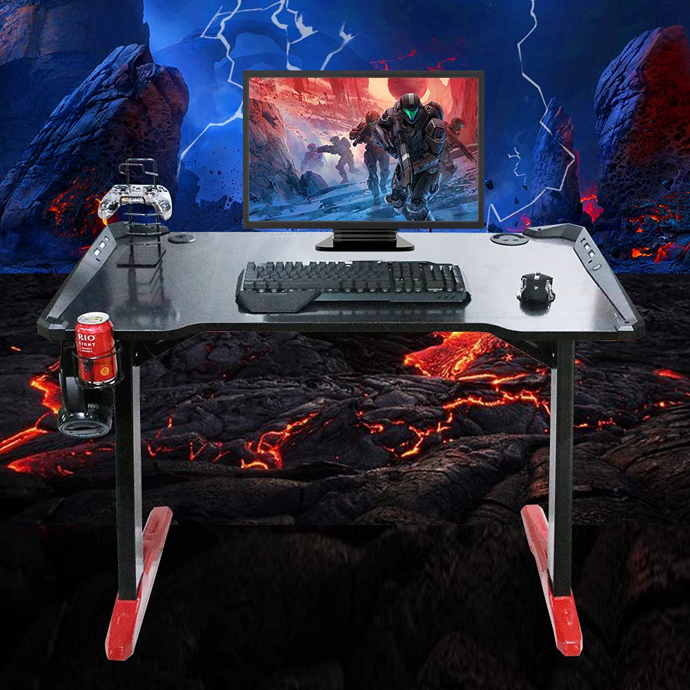 N /A NEWPUTE Office Gaming Desk 43.31"x23.62" Z Shaped Home Office PC Computer Table with LED Lights Controller Stand Cup Holder Headphone Hook for E-Sport Racing Gamer Pro Gift…