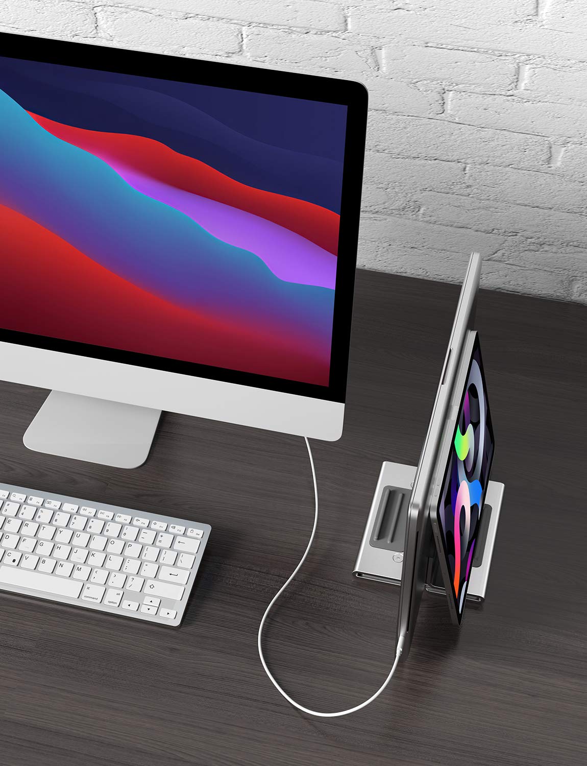 OMOTON Upgraded Laptop Vertical Stand, 3-in-1 Laptop Holder Dock with Sturdy Silicone Pads for Ultra Protection, Suitable for iPhone/iPad/MacBook Pro/Surface/Samsung/Android Tablets, Silver