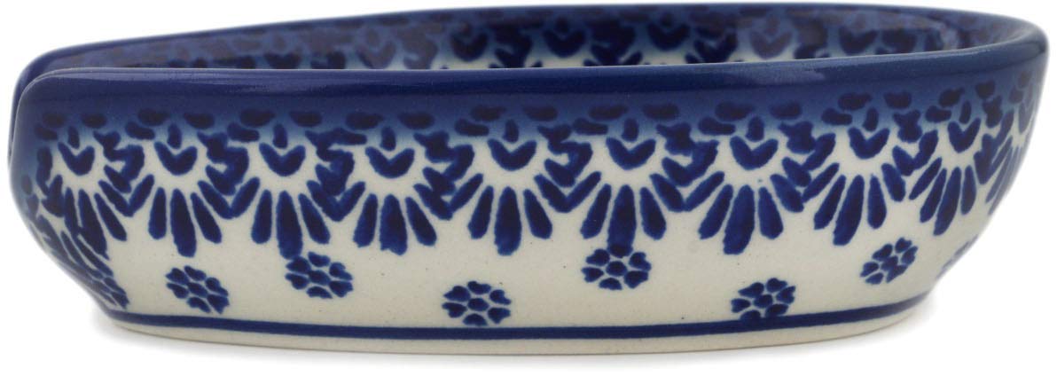 Polish Pottery 5-inch Spoon Rest (Double White Flower Theme) Signature UNIKAT + Certificate of Authenticity