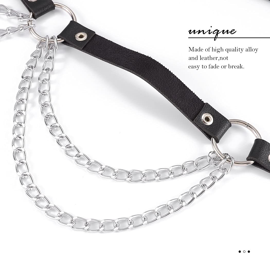Nicute Punk Leather Belt Chains Black Waist Belt Chain Multilayered Tassel Goth Body Accessories for Women and Girls (3)