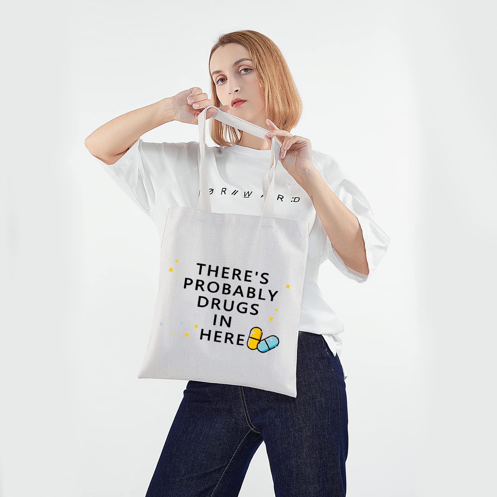 PWHAOO Funny Drug Accessory Bag There's Probably Drugs In Here Sarcastic Tote Bag Gift For Her (Drugs In Here TB)