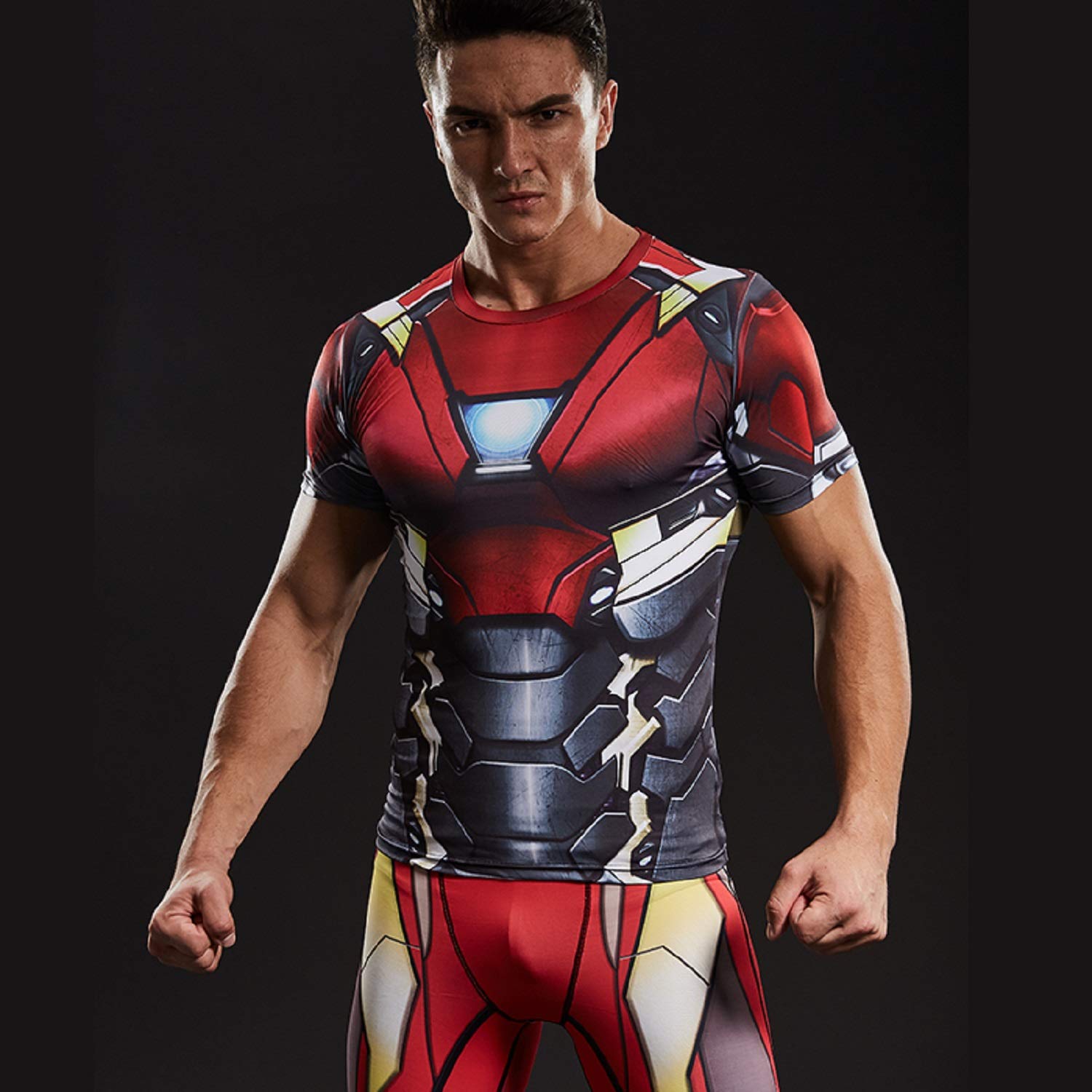Mens Compression Shirt Iron Man 3D Printed T Shirts Fitness Tops (X-Large, Iron Man)