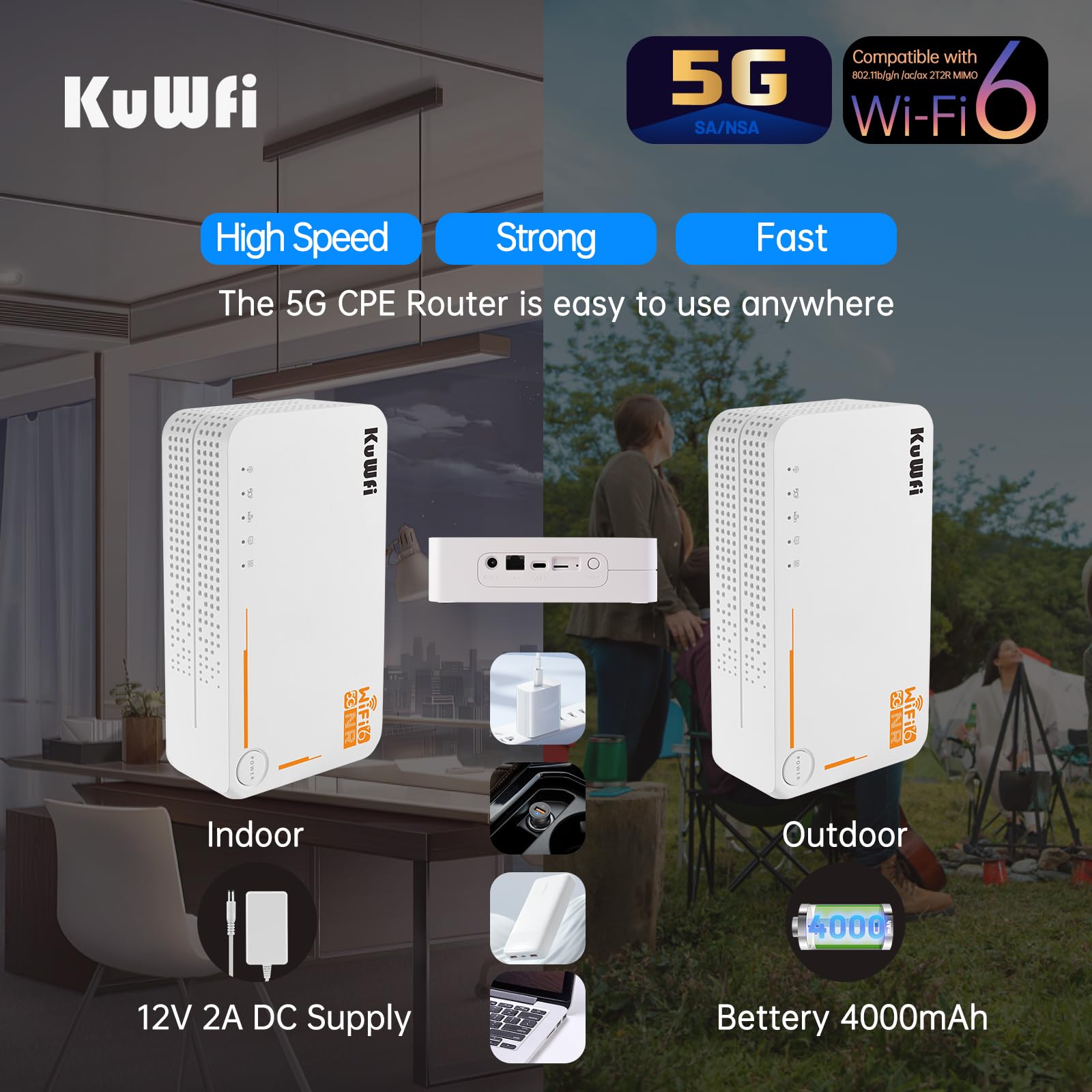 KuWFi 4G LTE USB WiFi Modem Mobile Internet Devices with SIM Card Slot High Speed Portable Travel Hotspot Mini Router for USA/CA/MX