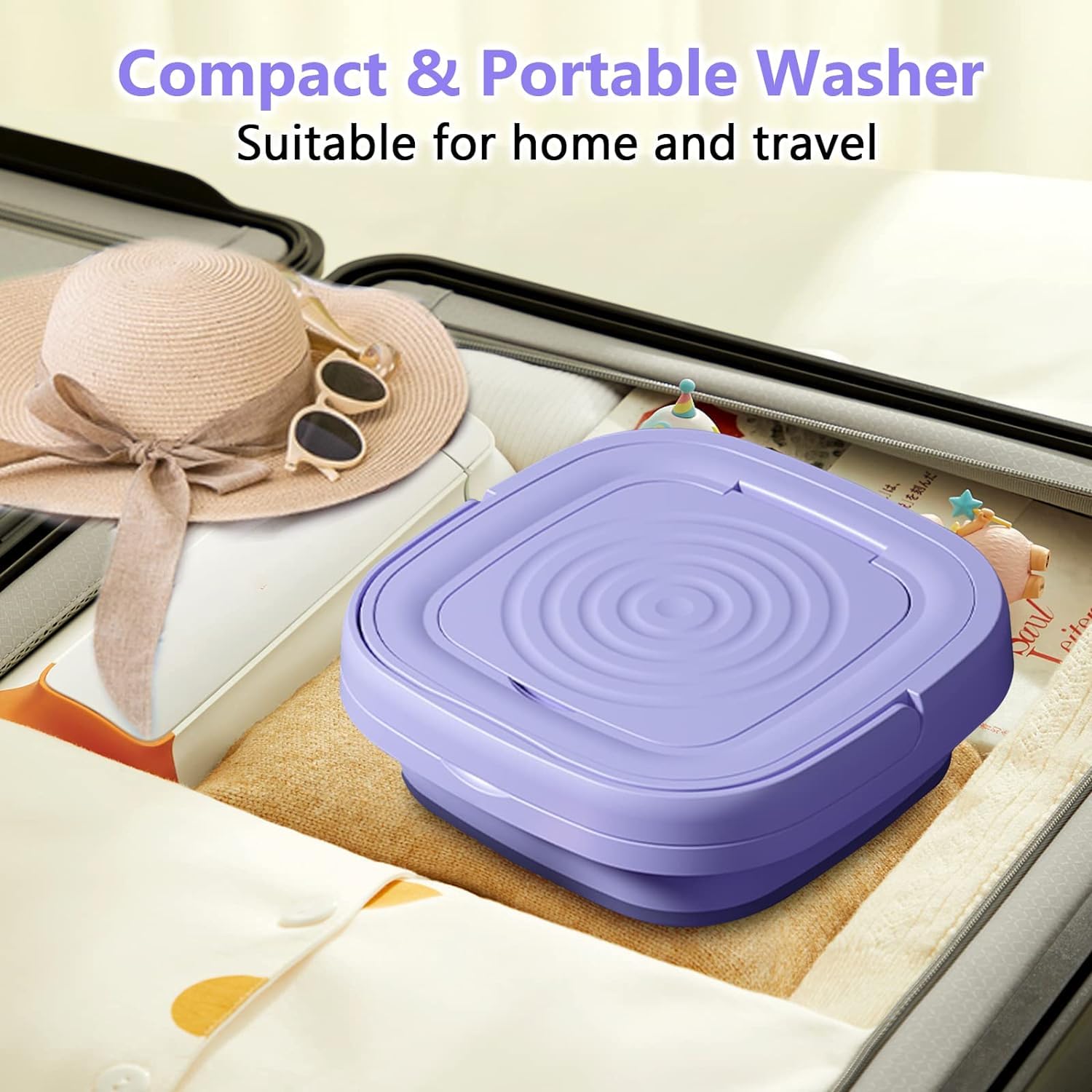 MacLehose Portable Washing Machine Portable Washer,8L Mini Washing Machine Foldable,Baby Clothes Underwear or Small Items Camping&Travel Laundry Small Size,Space Saving Purple 30.5*30.5*21cm MSLC-01