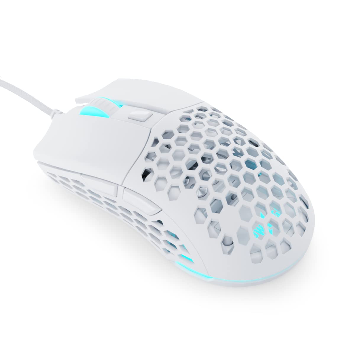 PWNAGE Ultra Custom Symm 2 RGB Mouse Professional PMW3389 Optical Sensor 16,000 DPI - Flexible Paracord Cable - 100% PTFE Skates (Honeycomb Sides, Wired, White)