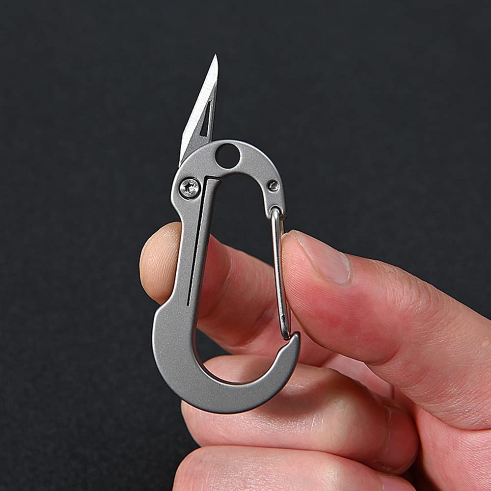 SZHOWORLD Small Titanium Carabiner with Folding Knife, EDC Multitool Keychain Clip Box Cutter, Perfect for Everyday Carry, Outdoor,Office,Camping,Hiking