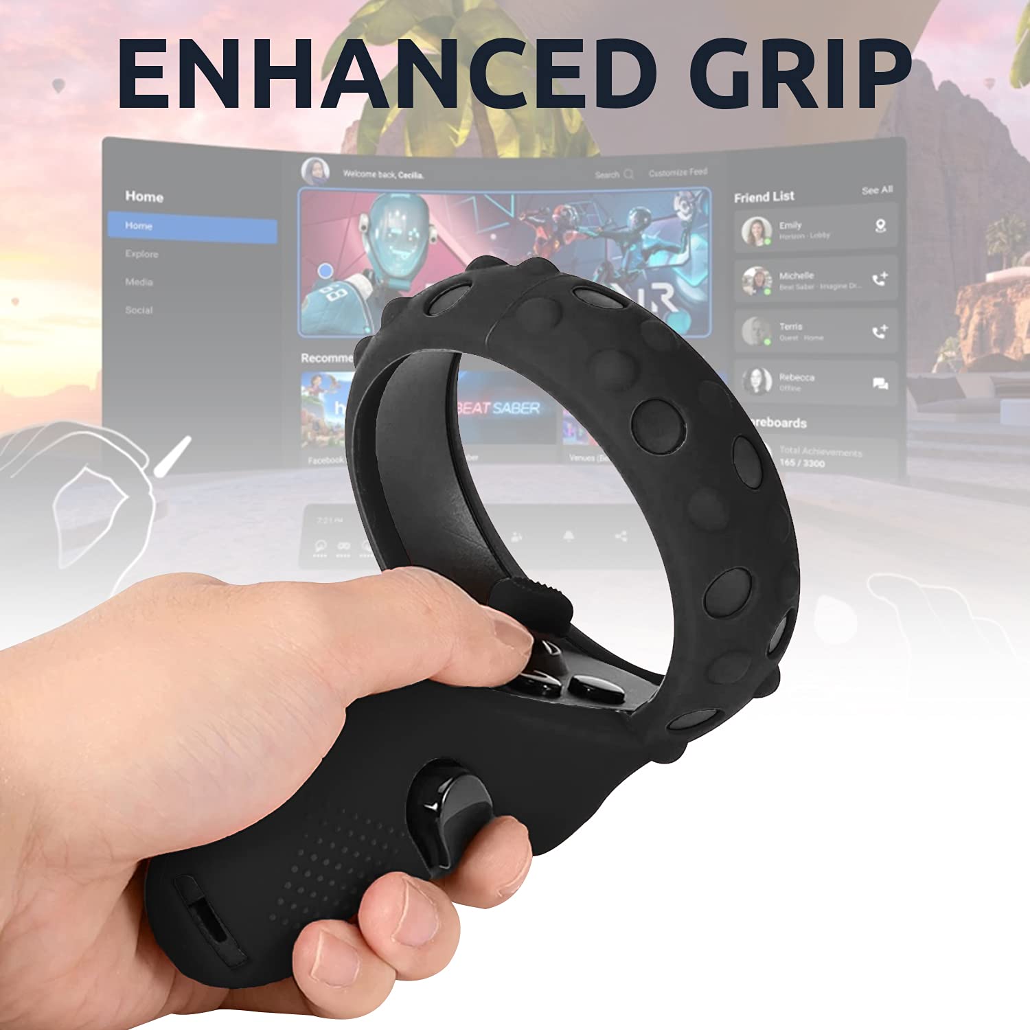 Olixar Controller Grips for Oculus Quest 2 - Enhance Grip to Prevent Throw Damage, Includes Bonus Thumb Grips - Oculus Quest 2 Accessories - Black