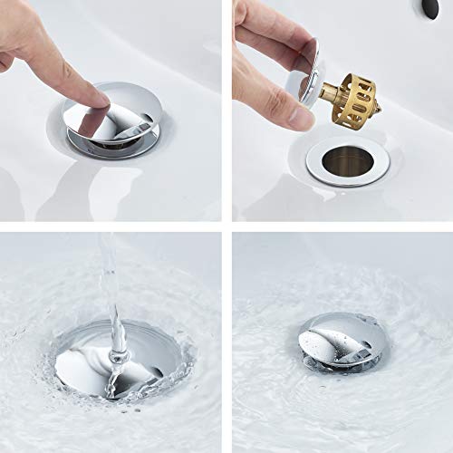VOTON Bathroom Sink Drain Chrome Lavatory Pop-up Drain with Detachable Basket Stopper, Anti-Explosion and Anti-Clogging Drain Strainer,with Overflow Hole