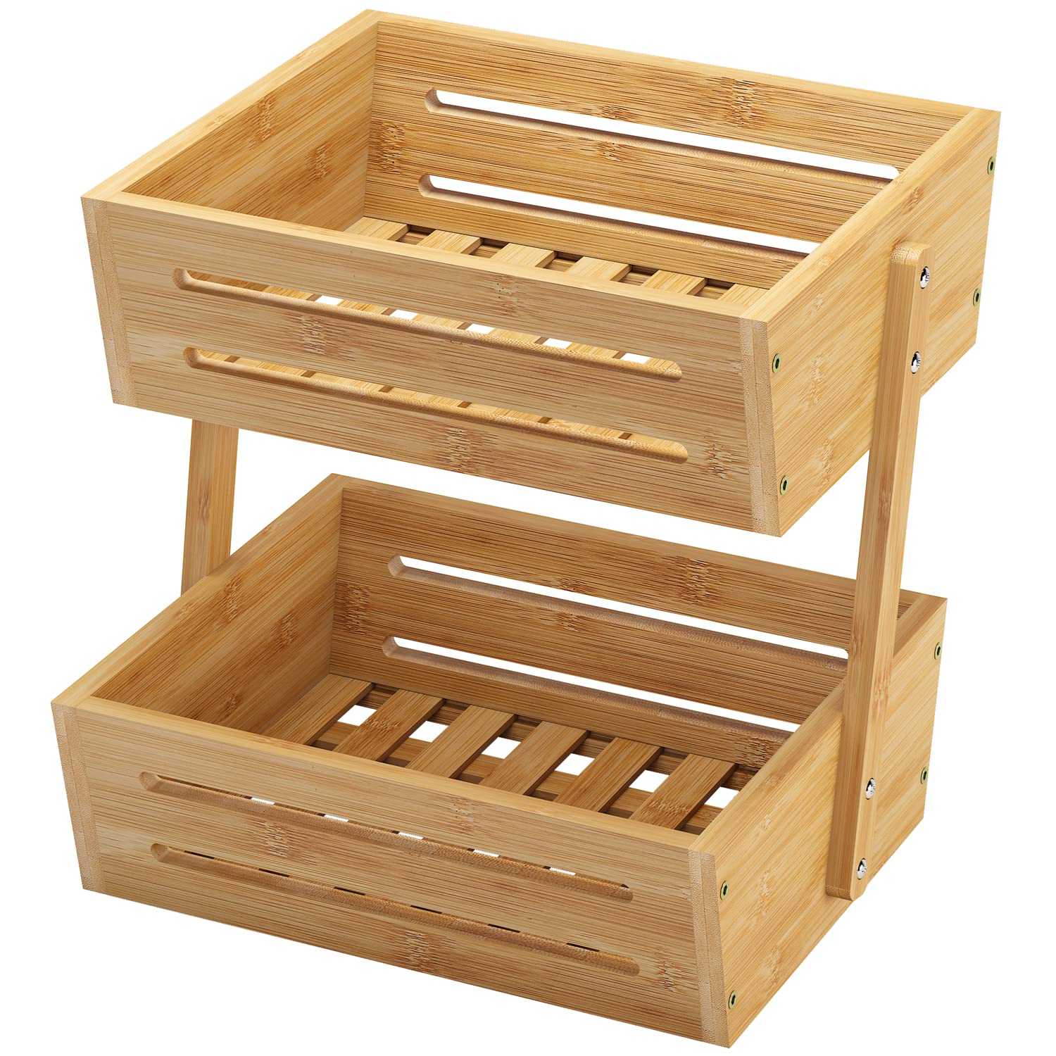 Vriccc Bamboo Fruit Basket, 2-Tier Fruit Bowl for Kitchen Counter, Large Capacity Vegetable Storage Holder, Countertop Organizing for Snacks Display