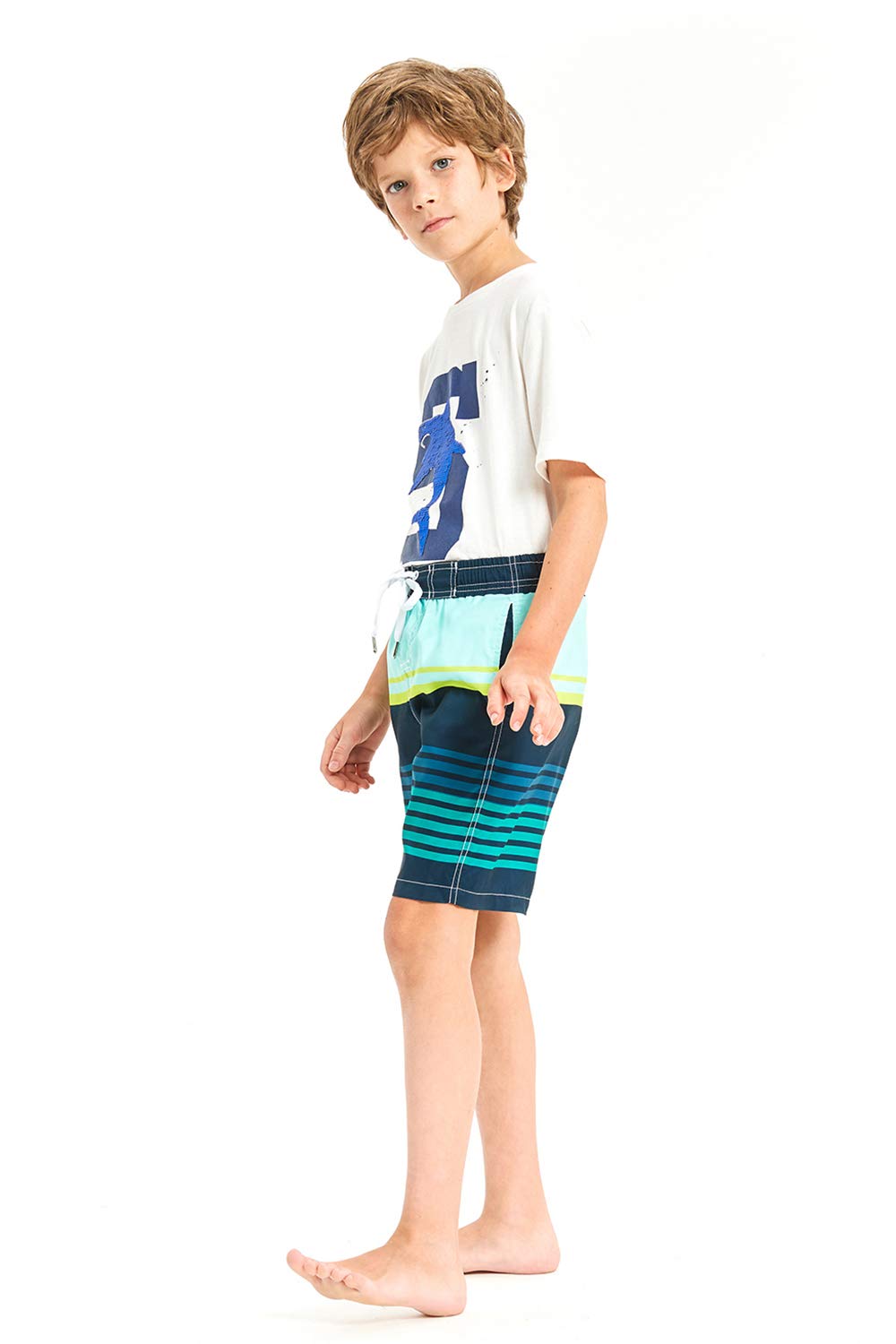 Kute 'n' Koo Boys Swim Trunks, UPF 50+ Quick Dry Striped Boys Swim Shorts, Boys Bathing Suit (10/12, Striped 1)