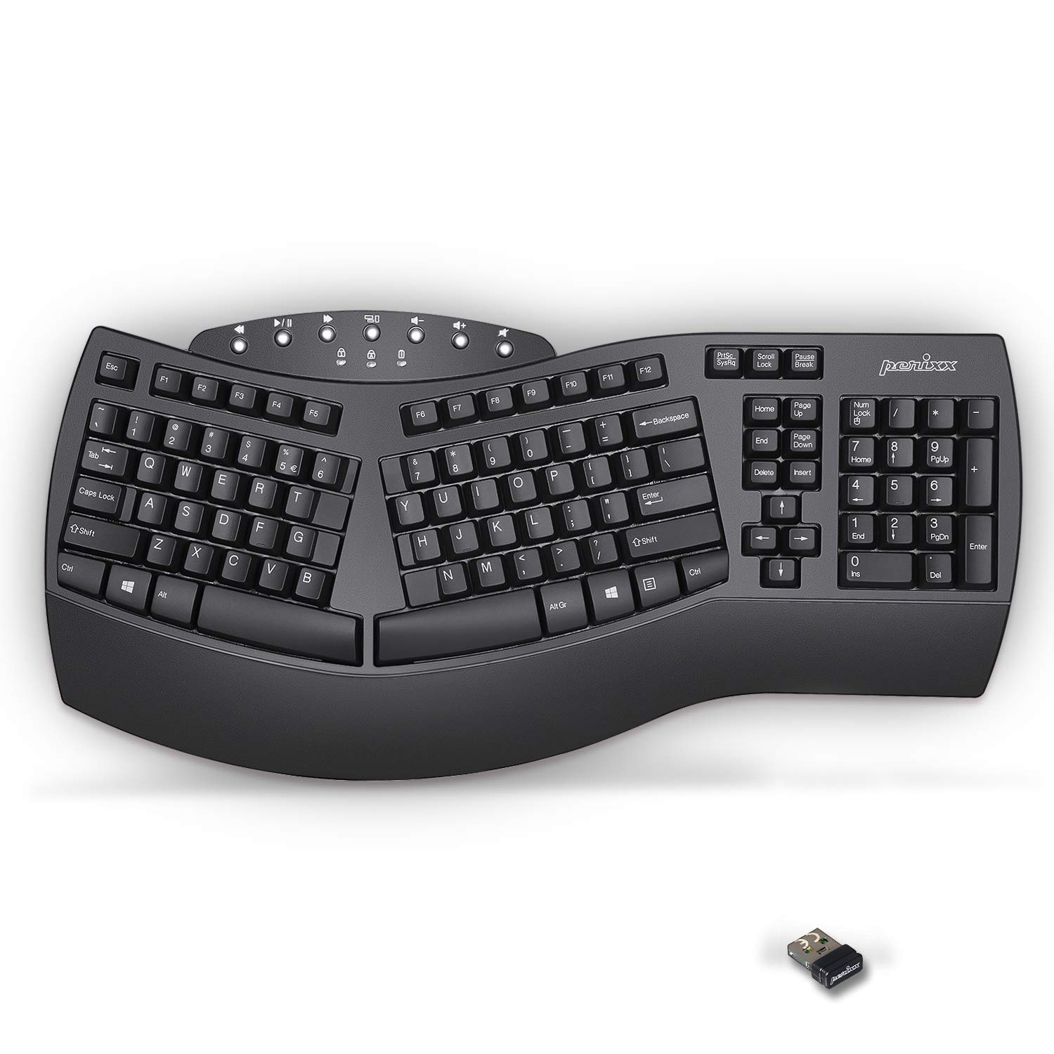 Perixx Periboard-612B Wireless Ergonomic Split Keyboard with Dual Mode 2.4G and Bluetooth Feature, Compatible with Windows 10 and Mac OS X System, Black, US English Layout