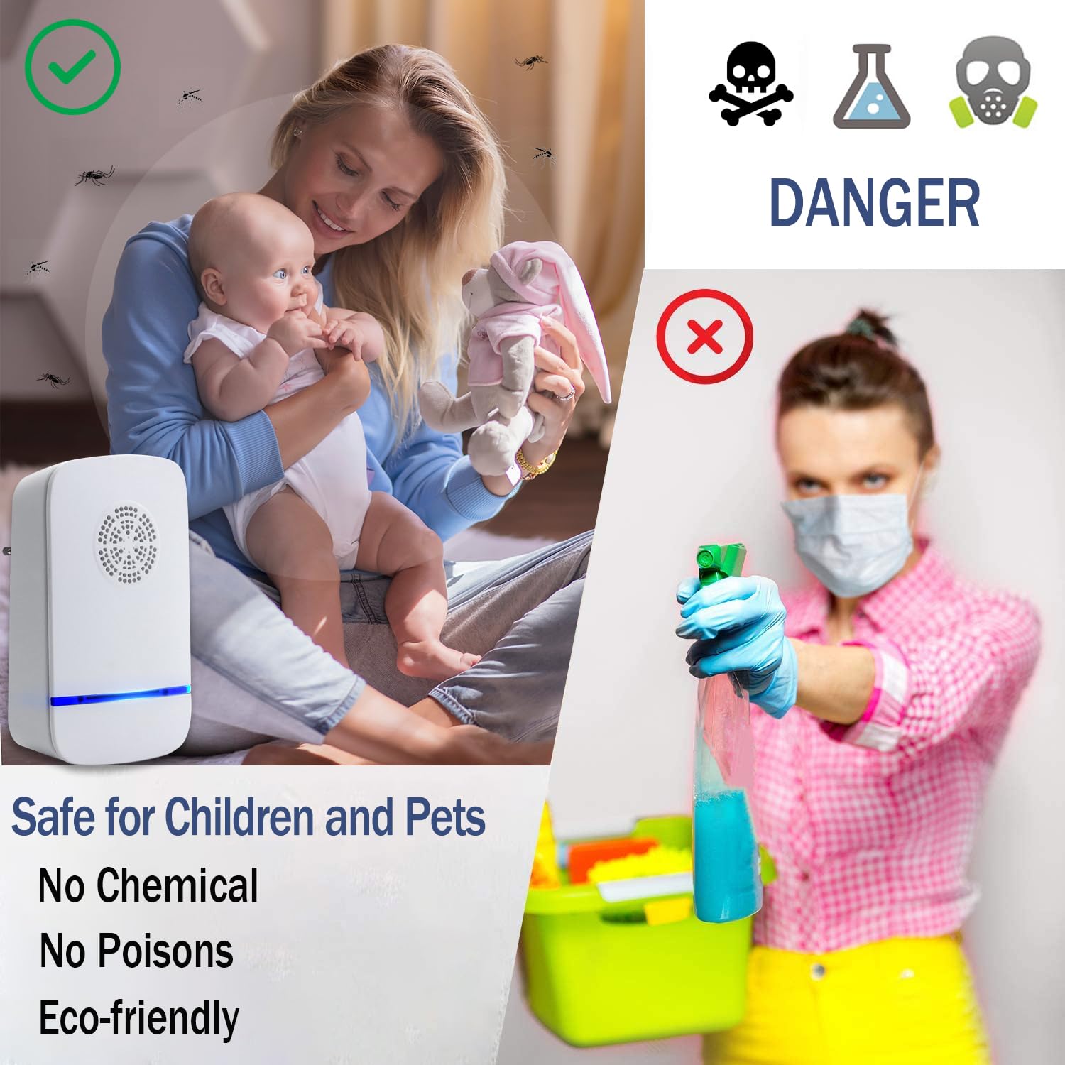 Ultrasonic Pest Repeller, 6 Packs Electronic Plug in Repellent Indoor, Mouse Repellent Harmless to Pets and Human, Pest Control for Mice Spiders, Ants, Bug, Mosquito, Cockroach, Rodents, Flies