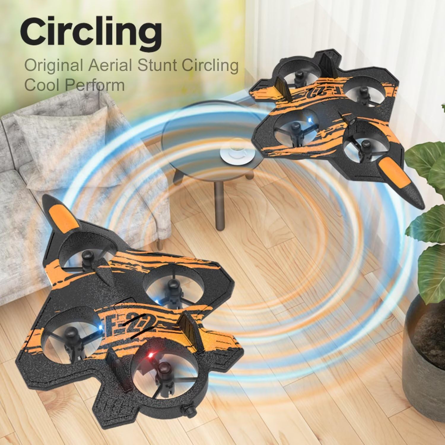 Leencum RC AirPlane Drone, Remote Control Airplane Quadcopter Helicopter with Auto Hovering,3D Flips,3 Speed Modes,long Flight Distance Flying Time Orange