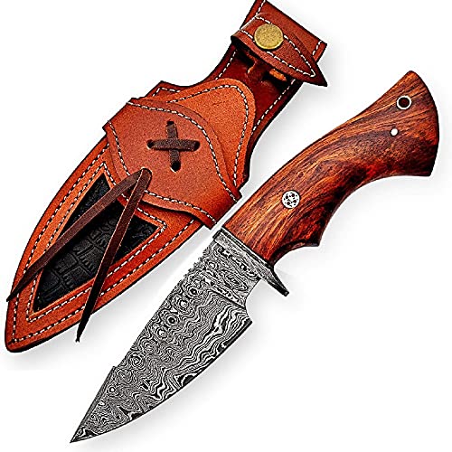 onlyhandmade 10 Inch Damascus knife Handmade Hunting Knife with Sheath Fixed blade knife Non-Slip Wood Handle (Brown)