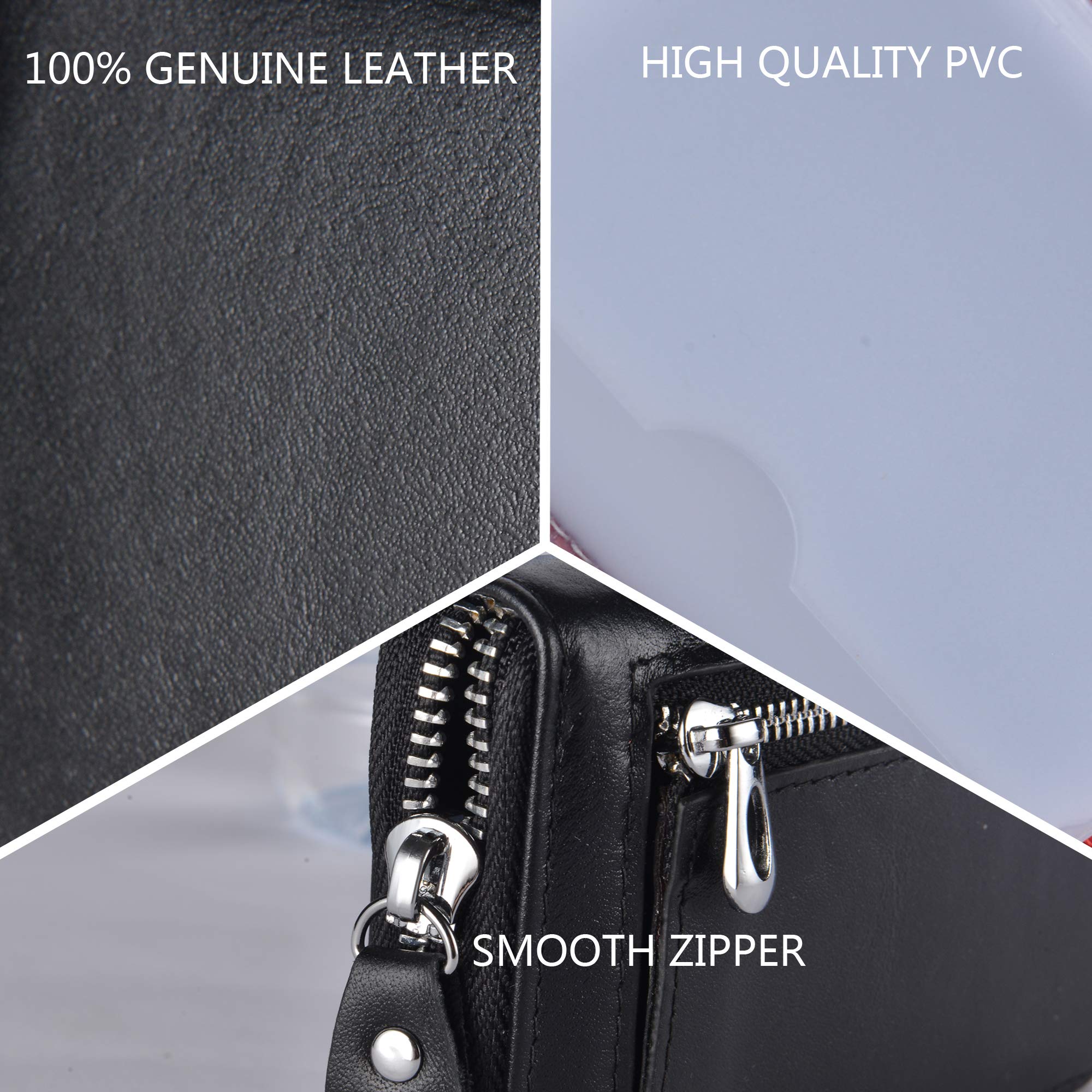 Leamekor Credit Card Wallet Holder Zip Bifold Wallet Genuine Leather 25 Card Slots